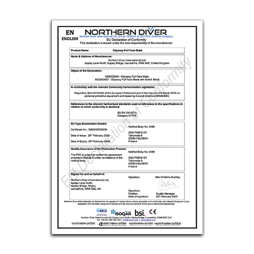 Odyssey Full Face Mask | EN250:2014 Certified | Cold-Water Diving Mask ...